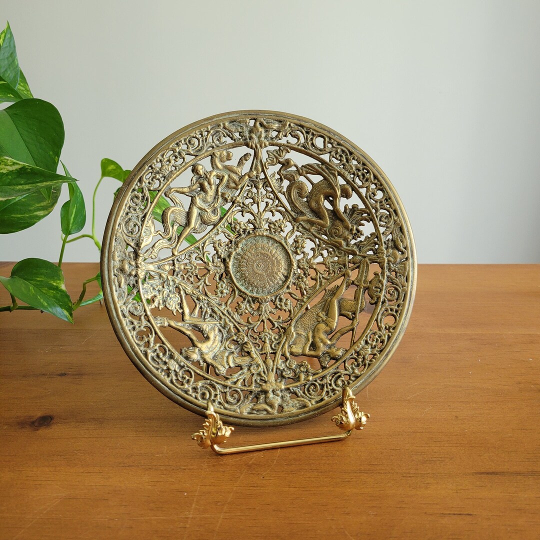 Rustic Gold Metal Bowl With Neoclassical Figures: Antique Gilded Cast ...