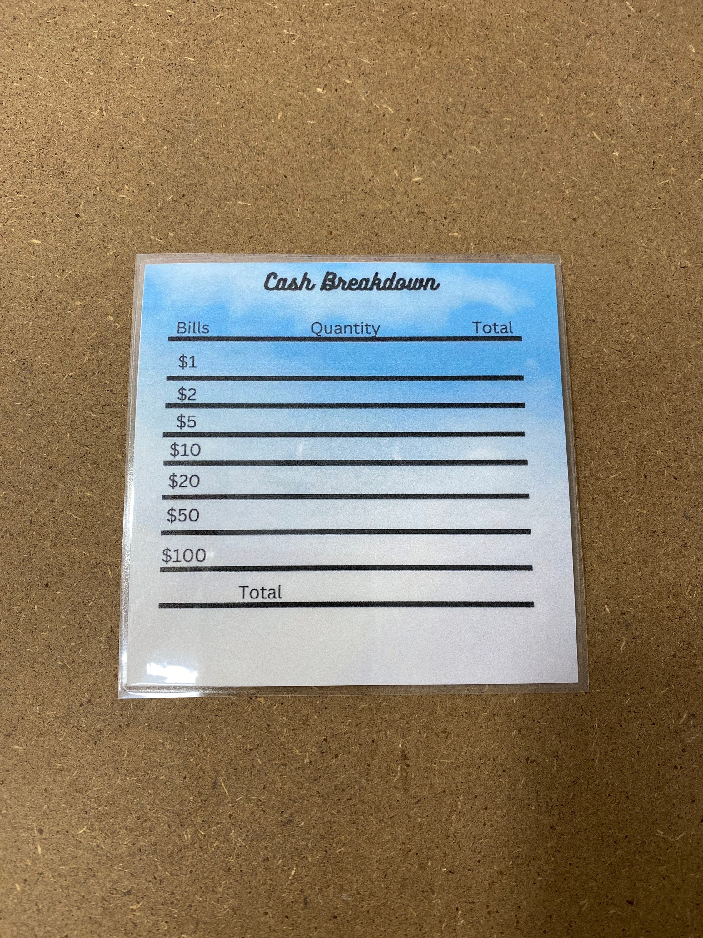Laminated Cash Breakdown Slip for Tellers Durable & Reusable - Etsy