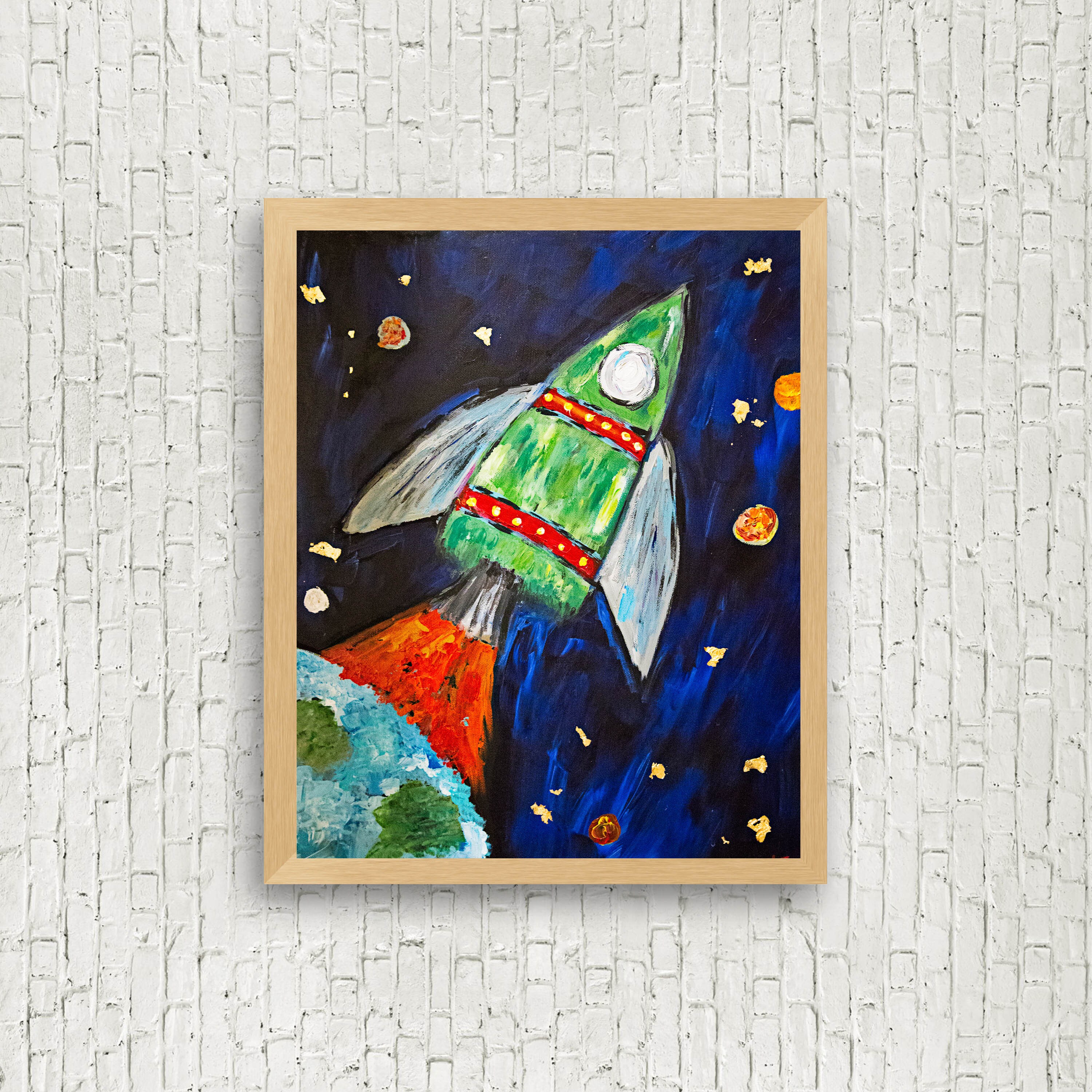 Rocket Ship, Rocket Art, Rocket Painting, Rocket Print, Boys Room Art ...