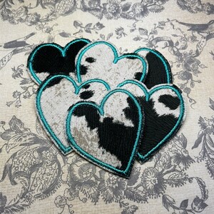 Faux Cowhide Heart Patch, Turquoise and Cow Print Heart Hat Patch - Etsy