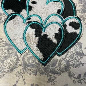 Faux Cowhide Heart Patch, Turquoise and Cow Print Heart Hat Patch - Etsy