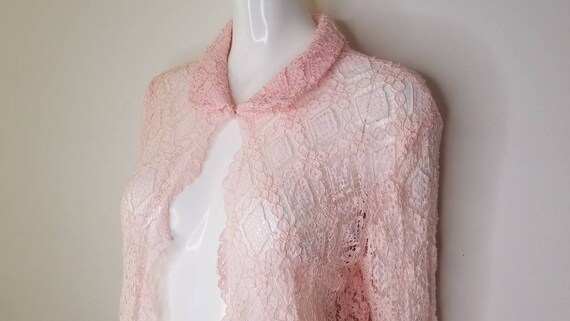 Vintage 1960s Pink Lace Jacket / Duster / Sheer / Pin… - Gem