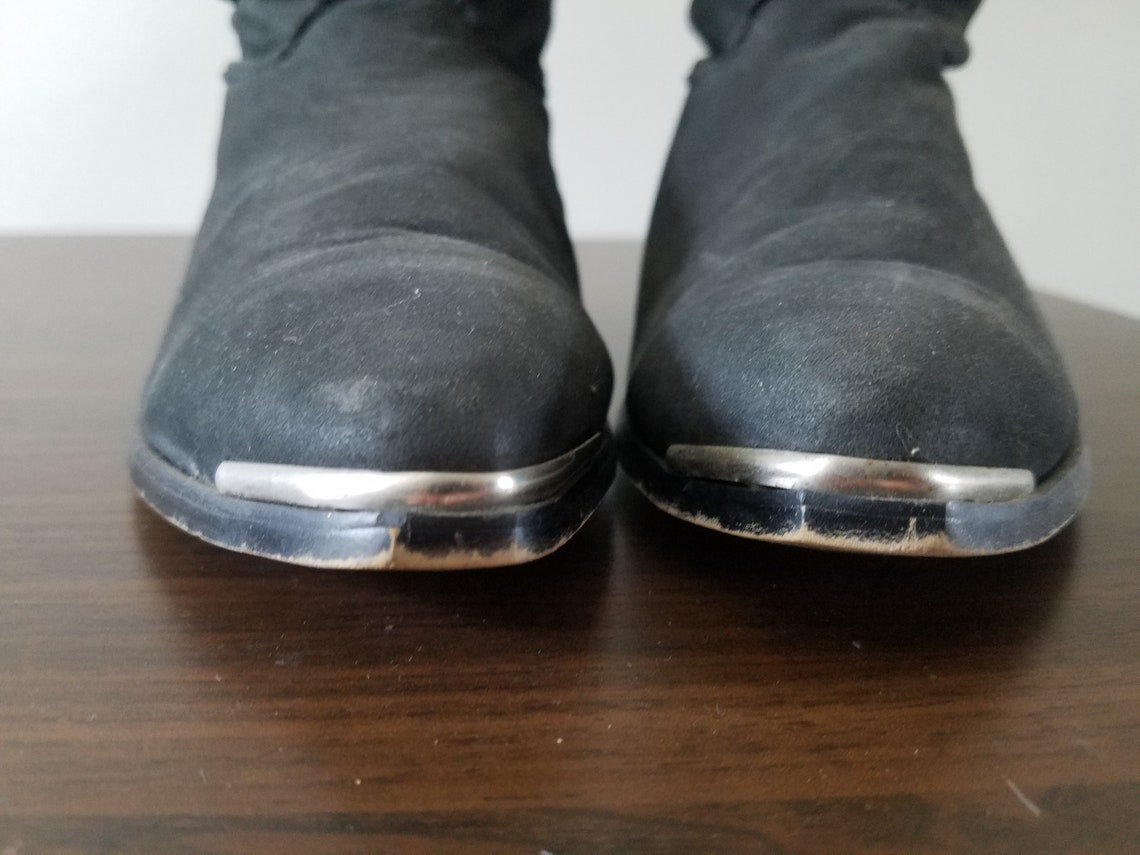 Black Leather Cowboy Cowgirl Boots / Metal Toe Tips / Ankle | Etsy