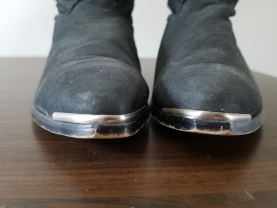 Black Leather Cowboy Cowgirl Boots / Metal Toe Tips /… - Gem