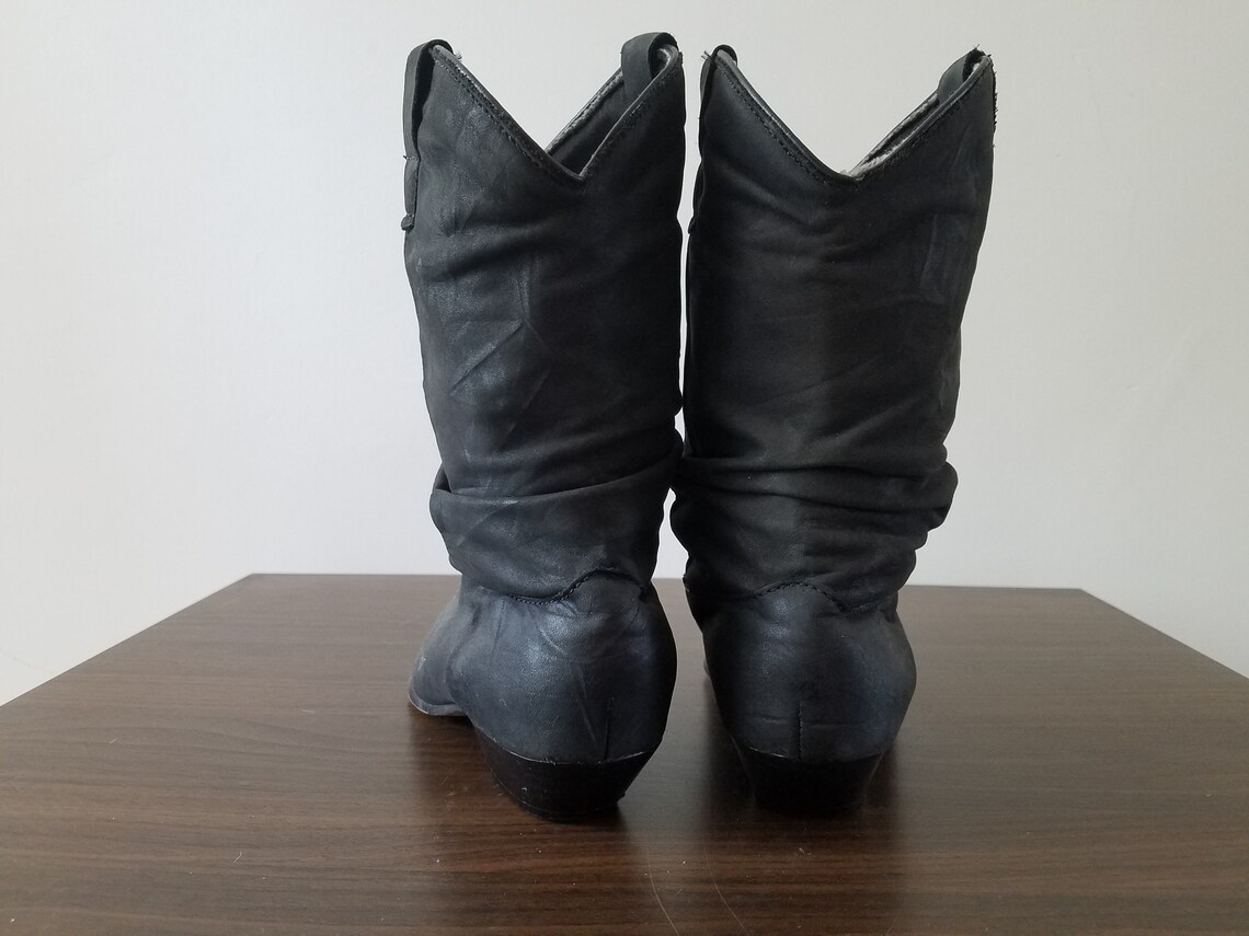 Black Leather Cowboy Cowgirl Boots / Metal Toe Tips / Ankle - Etsy