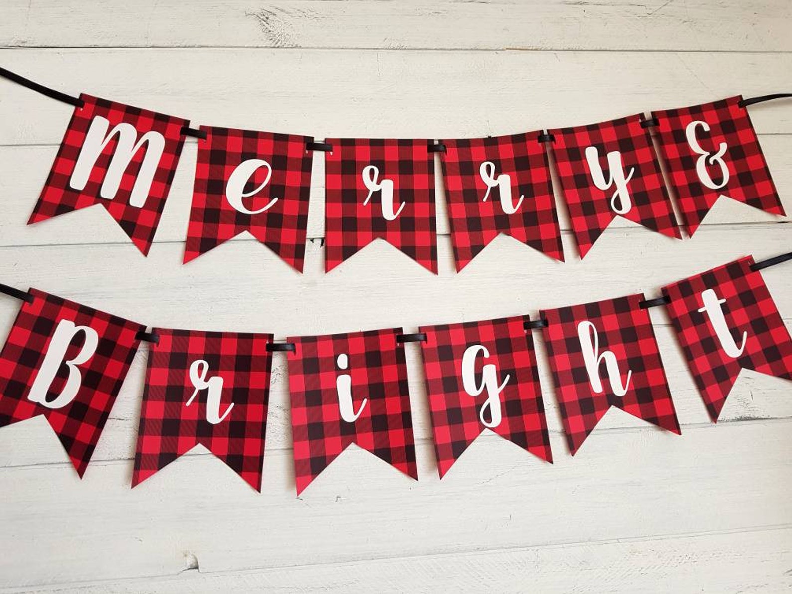 Merry Christmas Buffalo Plaid Banner-merry & Bright | Etsy