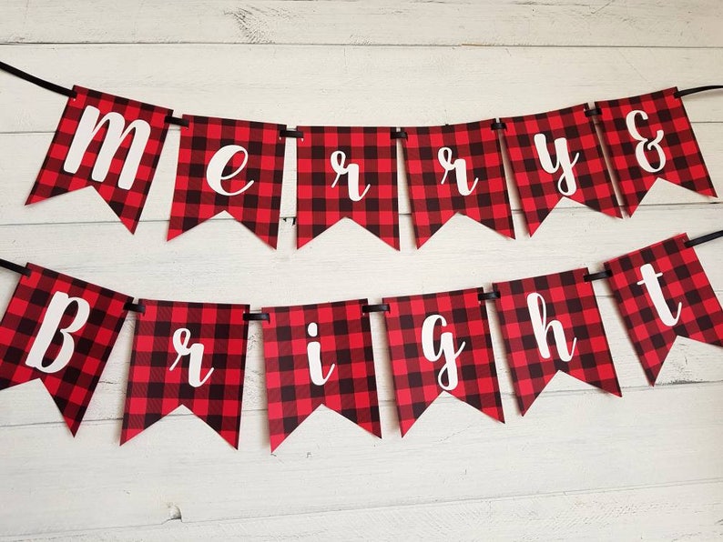 Merry Christmas Buffalo Plaid Banner-merry & Bright | Etsy