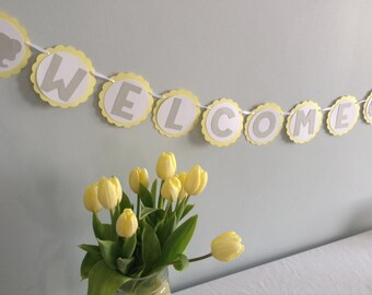 Welcome Baby Shower Banner-light Yellow and Grey Chevron | Etsy