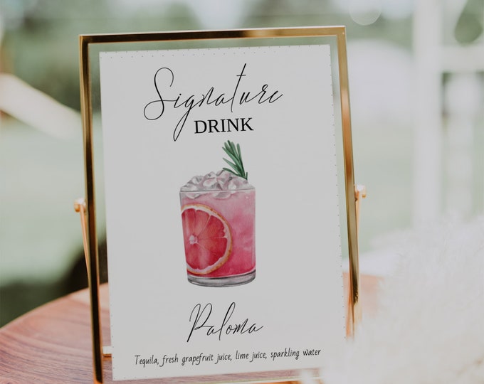 Signature Drink Sign Template Printable Signature Cocktail Sign Menu ...