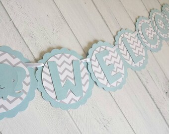 Welcome Baby Shower Banner-light Yellow and Grey Chevron | Etsy