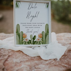 Date Night Ideas Sign and Cards-cactus Date Night Sign Bridal Shower ...