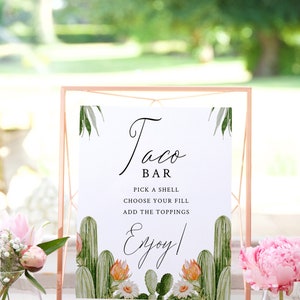 Taco Bar Sign Set Template-cactus Let's Fiesta Taco Bar Sign and Food ...