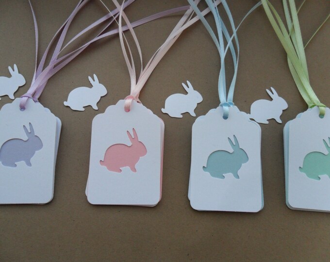 12 Bunny Gift Tags-hang Tags-ribbon-layered-light Purple-light Pink ...