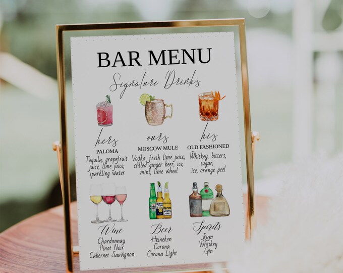 Signature Drinks Bar Menu Sign Template-signature Cocktail Sign ...