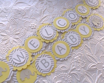 Welcome Baby Shower Banner-light Yellow and Grey Chevron | Etsy