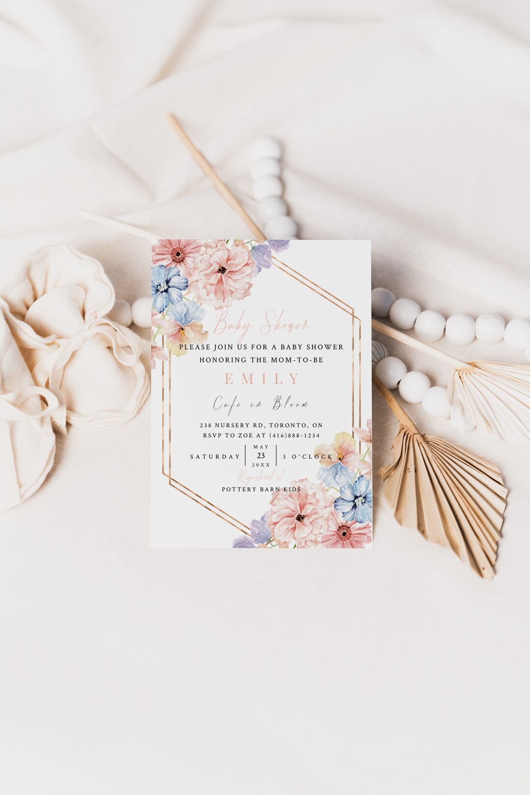 Pastel Floral Baby Shower Invitation-pastel Flower Frame Baby Shower ...