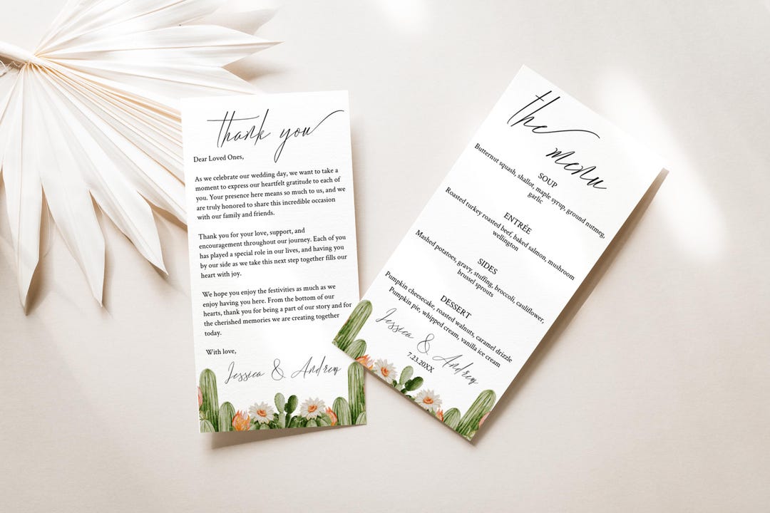 Cactus Wedding Dinner Menu Template-cactus Rehearsal Dinner Menu ...
