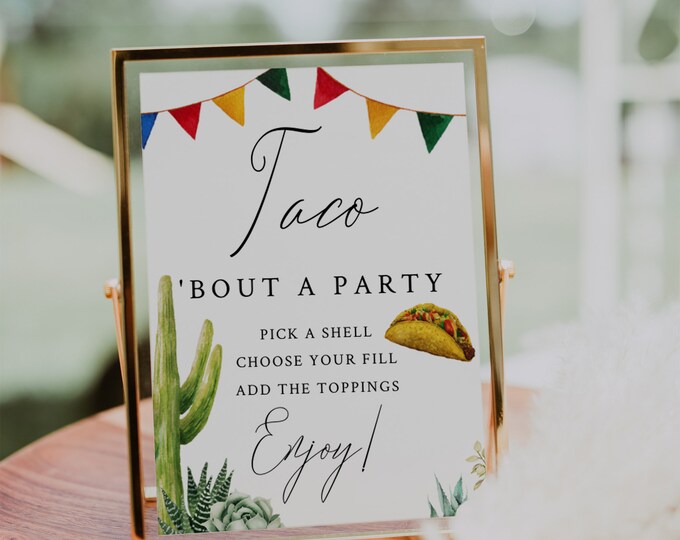 Taco 'bout A Party Sign Editable Template-cactus Taco Bar Sign-let's ...