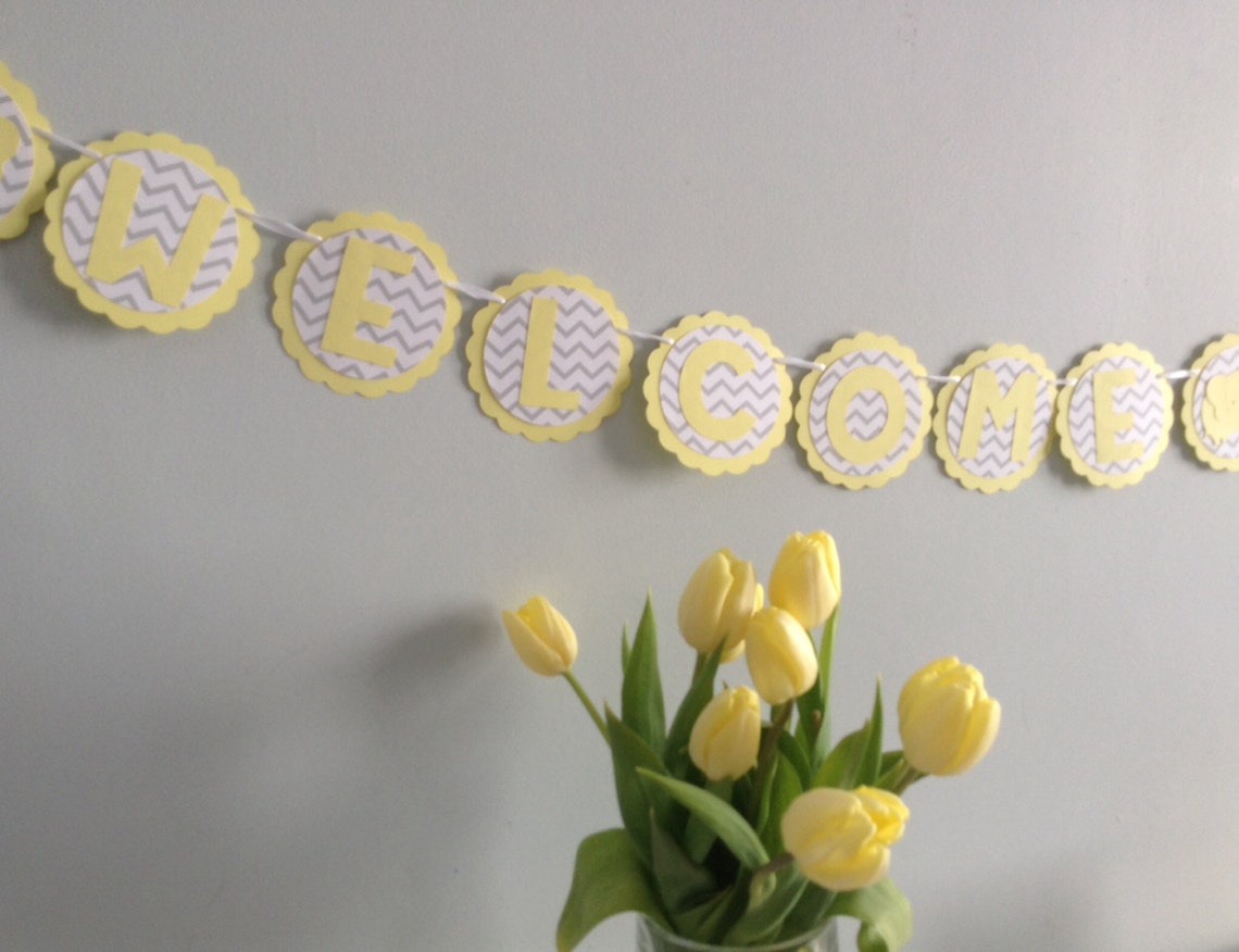 Welcome Baby Shower Banner-light Yellow and Grey Chevron | Etsy