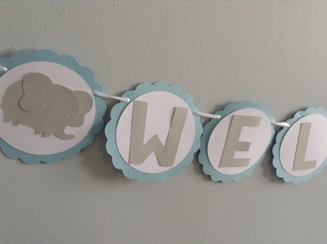 Elephant Welcome Baby Shower Banner Light Blue and Grey - Etsy