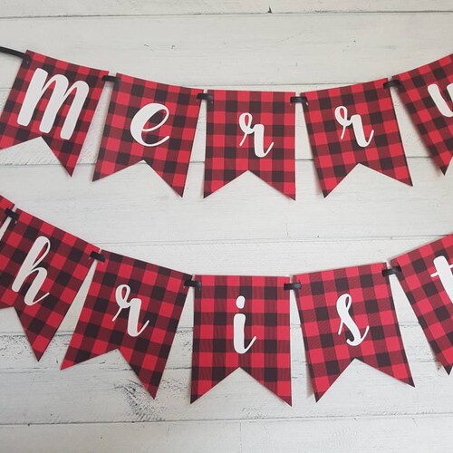 Merry Christmas Buffalo Plaid Banner-merry & Bright | Etsy