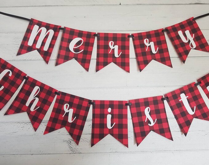 Merry Christmas Buffalo Plaid Banner-merry & Bright Banner-merry Banner ...