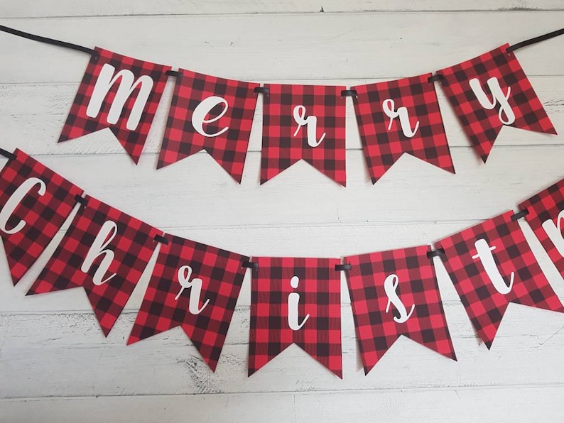 Merry Christmas Buffalo Plaid Banner-merry & Bright | Etsy