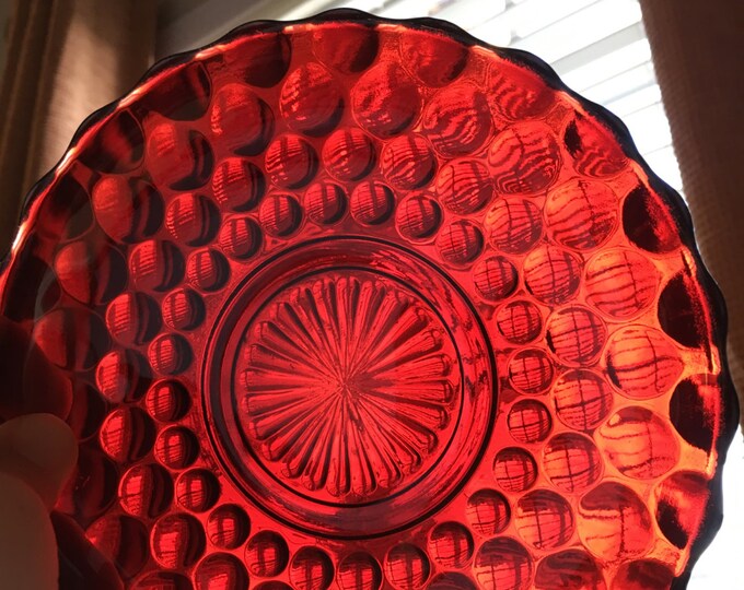 Ruby Red Bubble Glass Plates Set of 4 Vintage Anchor Hocking Saucers - Etsy