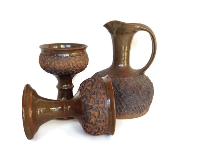Vintage Charles Fach Art Pottery Galena Goblets and Pitcher Hand Thrown ...