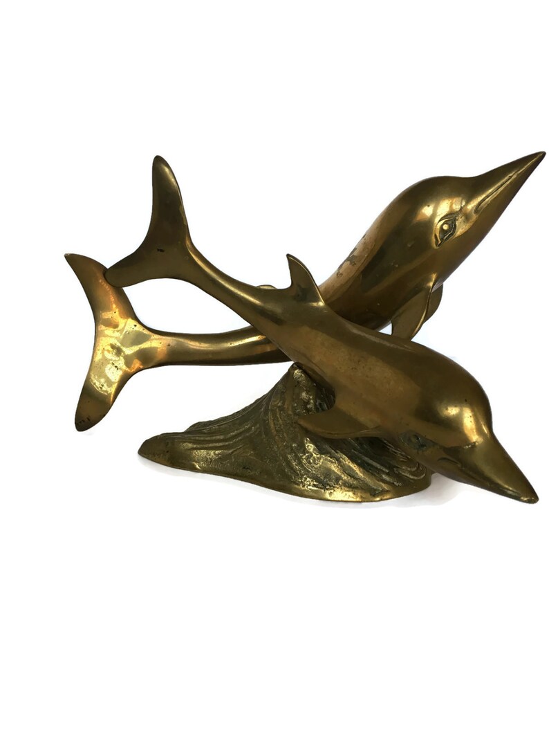 Brass Dolphin Sculpture Pair of Dolphins Metal Beach House | Etsy