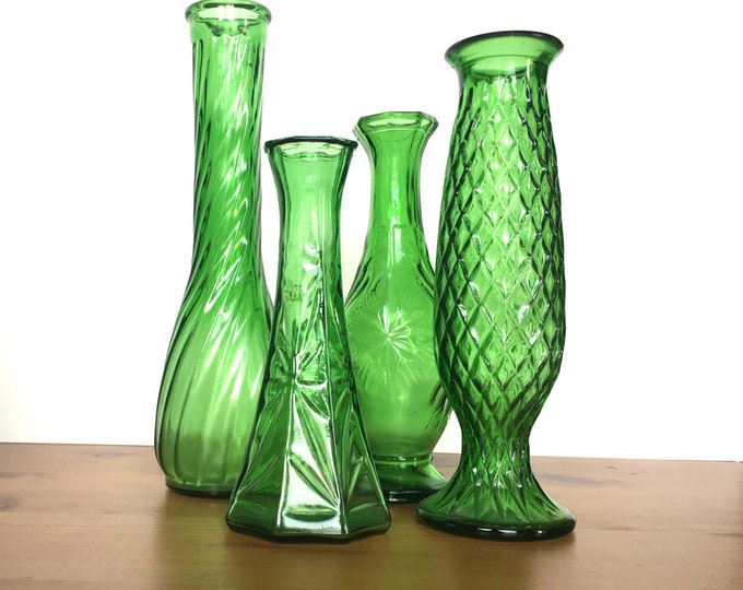 Emerald Green Glass Vintage Vases Set of 4 Mixed Lot Wedding Table - Etsy