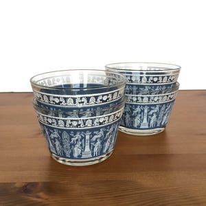 Blue and white greek motif glasses set of 4 vintage sorbet | Etsy