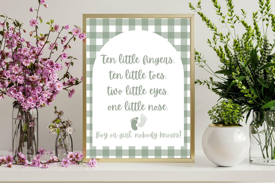 Gender Reveal Sign - Ten Little Fingers, Ten Little Toes - Gingham ...