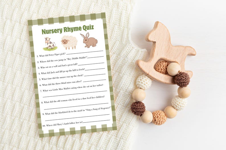 Nursery Rhyme Quiz Baby Shower Game - Gingham, Vintage, Sunflower, Boho ...