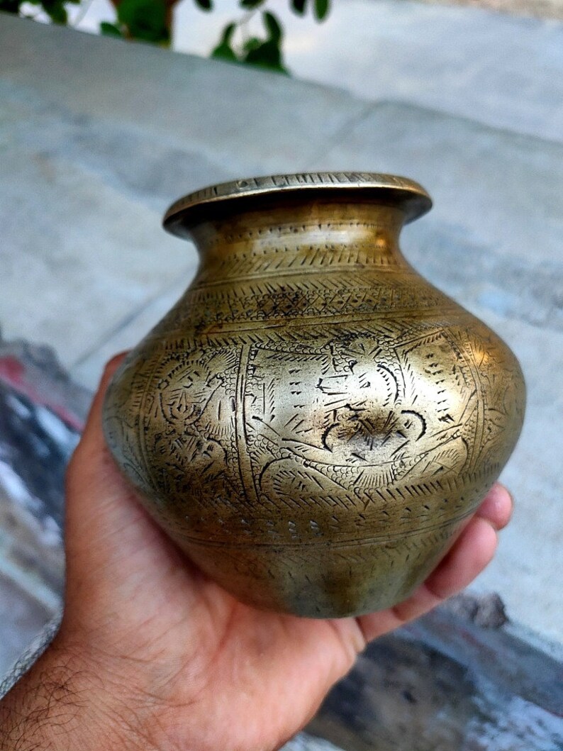 Antique Original Brass Water Pot Old Hand Carved House Pot - Etsy