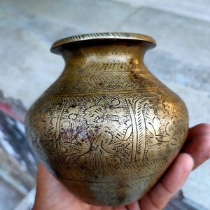 Antique Original Brass Water Pot Old Hand Carved House Pot Unique Shape ...