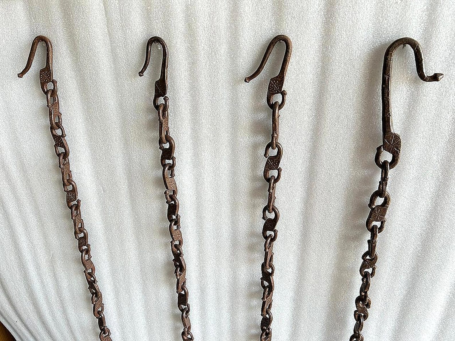 Antique Indian Rustic Iron Hand Forged Long Swing Hanging Hooks Chain ...