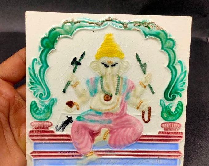 Vintage Hindu God Ganesha Tile Beautiful Embossed Ceramic Tile ...
