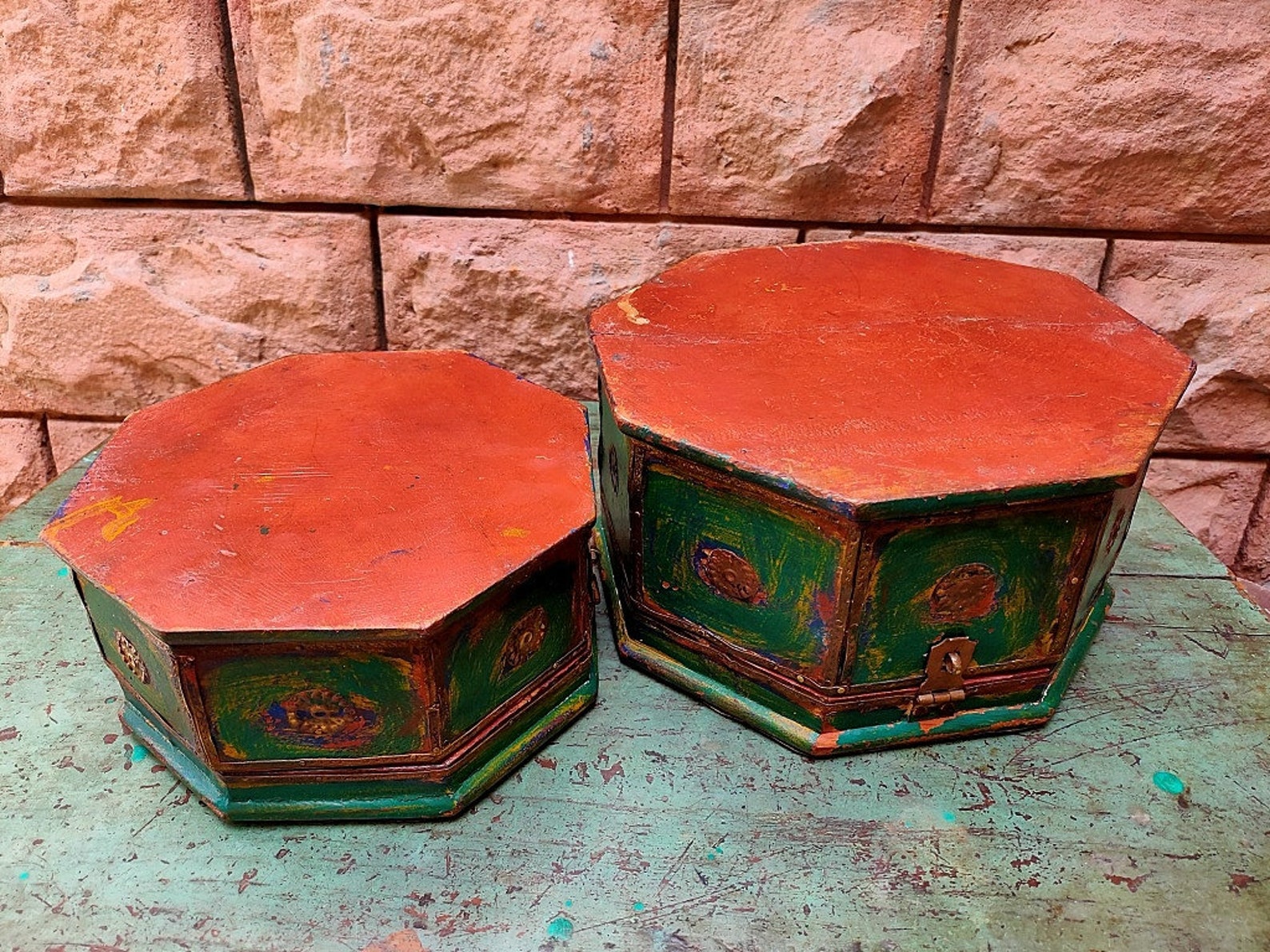 Vintage Wooden Storage Box Old Artistic Hand Painted Box Brass - Etsy