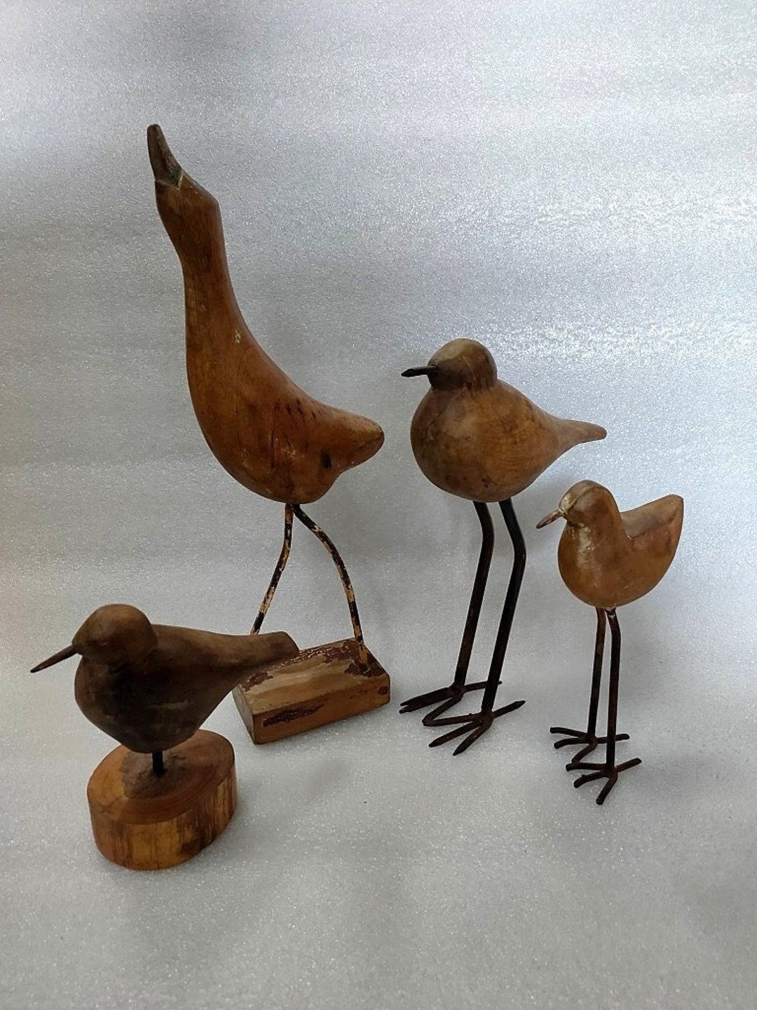 Old Wooden Hand Carved Bird Statue Sculpture Vintage Iron Leg Wooden ...