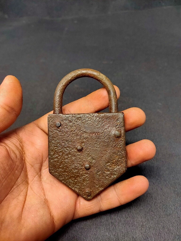 Antique Iron Padlock Made in Germany Hand Crafted Spring System Lock ...
