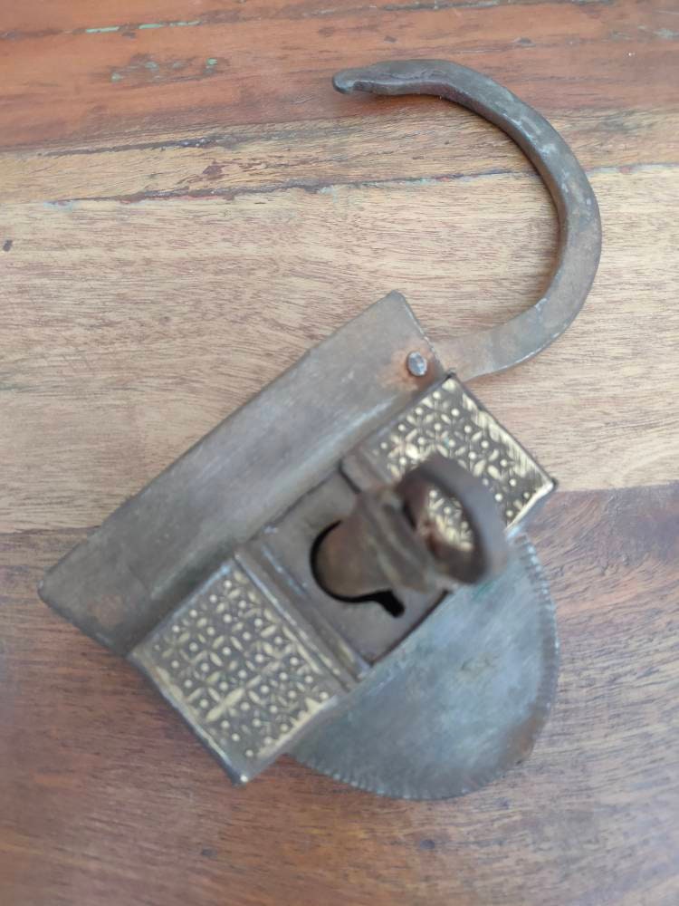 Antique Unique Shape Lock Iron Brass Work Padlock Old Hand Crafted ...