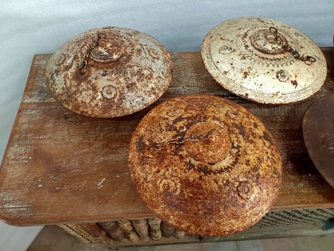 Antique Look Iron Opium Box Floral Engraved Opium Pot Hand Made 7 Pc ...