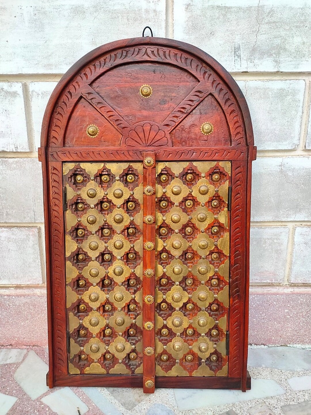 Wooden Hand Floral Carved Window Door Framed Wooden Brass Floral Work ...