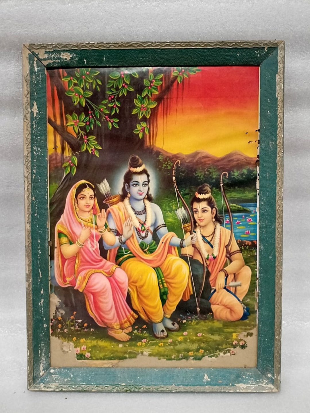 Vintage Hindu Religious Worship Shri Ram Family Vanvas Print Old Wooden ...
