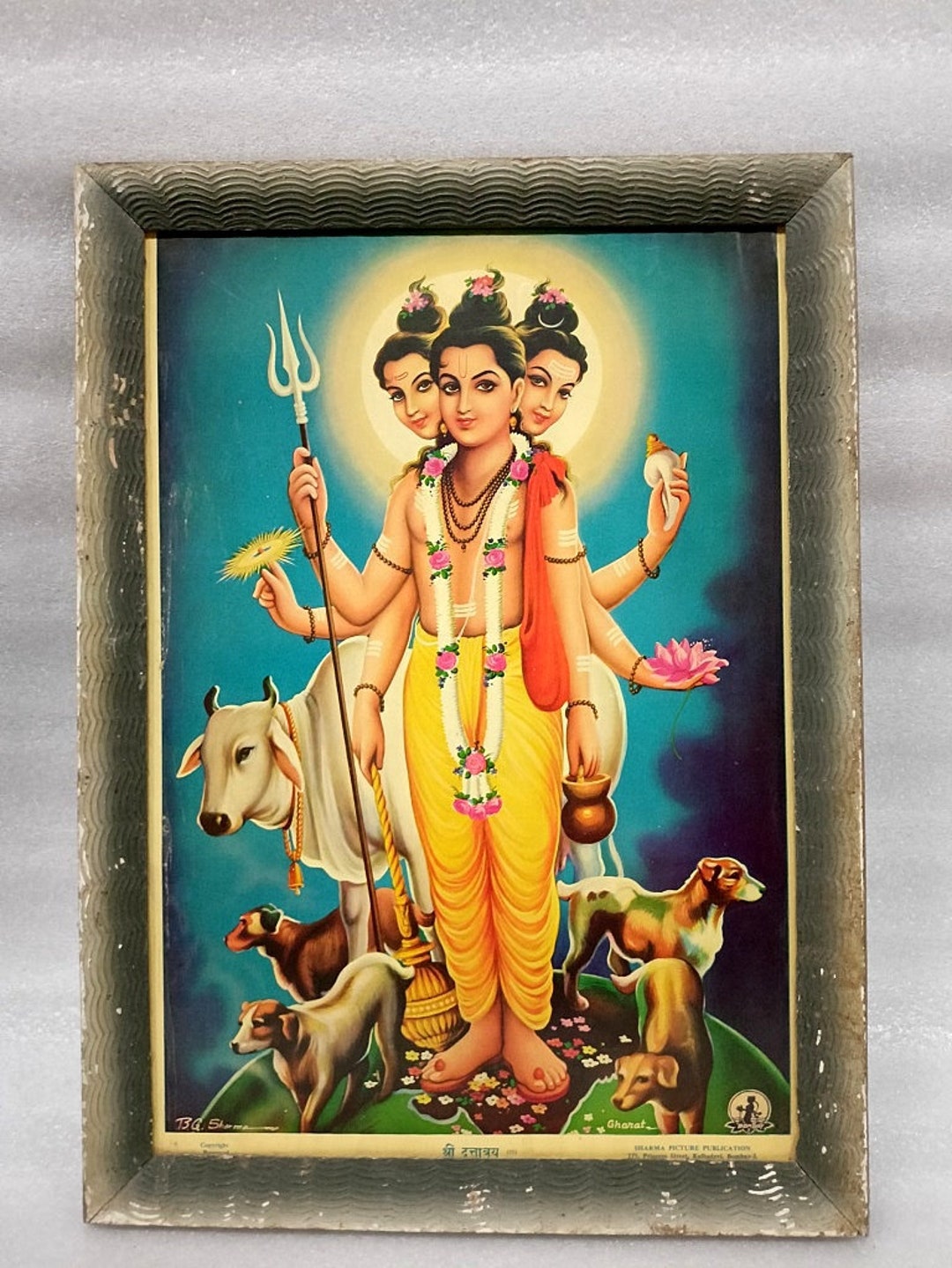 Vintage Wooden Frame Shree Datta Maharaj Print Old Indian Hindu Lord ...
