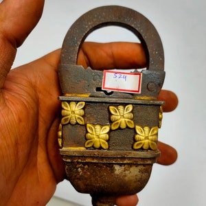 Iron 4 Key Tricky Padlock Hidden Key Hole Brass Floral Work Puzzle ...