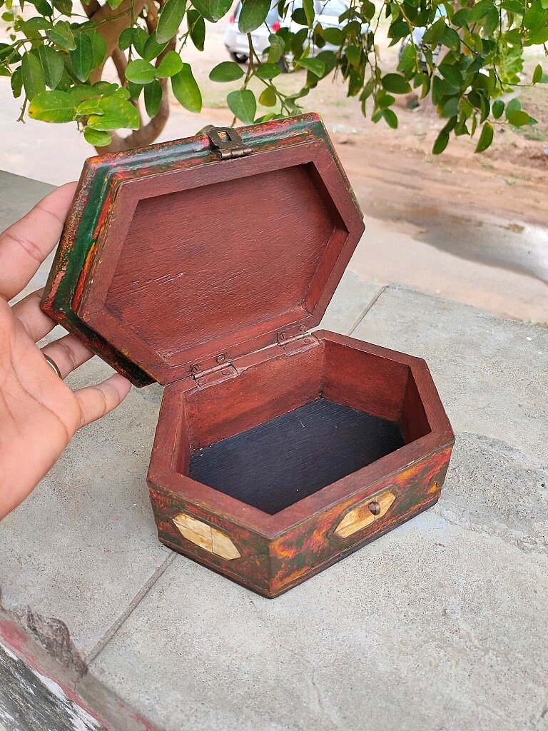 Antique Wooden Storage Box Old Artistic Hand Painted Box Brass - Etsy