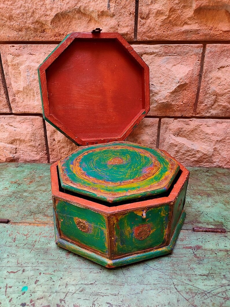 Vintage Wooden Storage Box Old Artistic Hand Painted Box Brass - Etsy