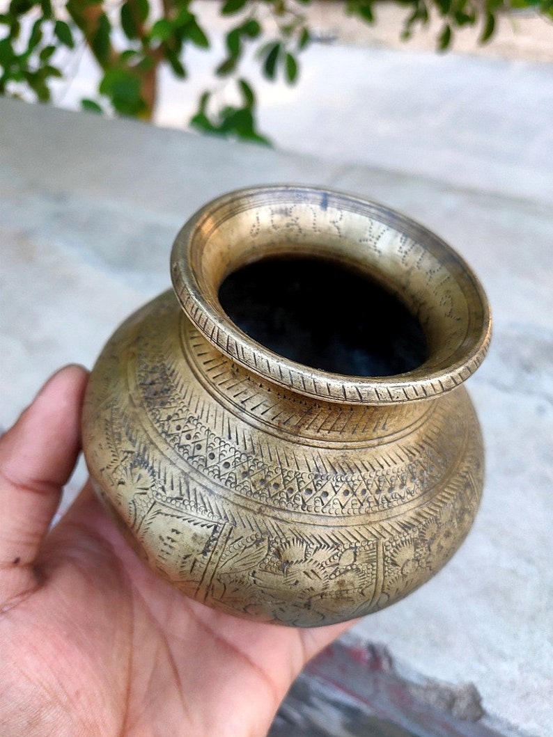 Antique Original Brass Water Pot Old Hand Carved House Pot - Etsy